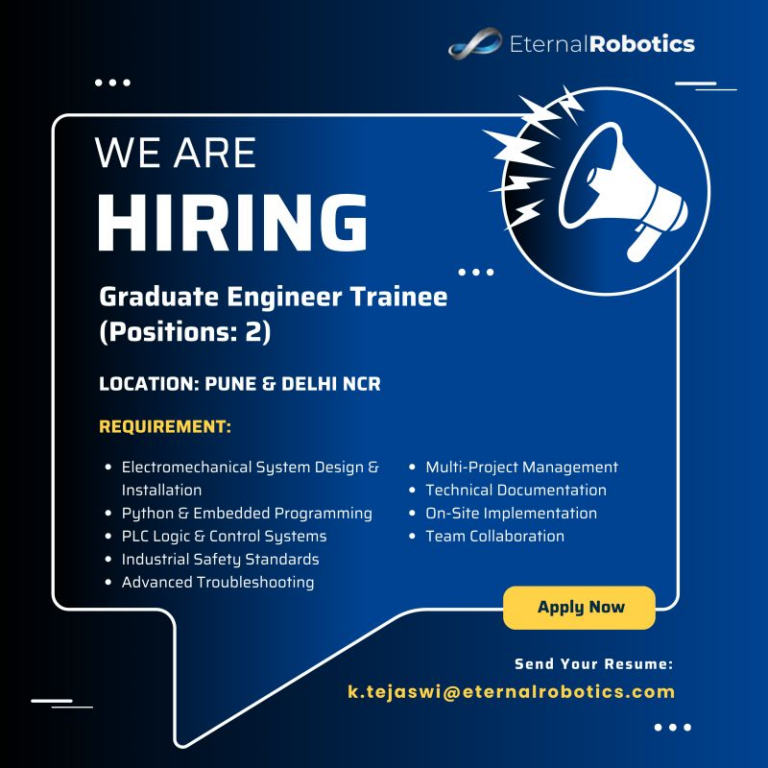 Graduate Engineer Trainee - Robotics Engineer at Eternal Robotics, Pune ...