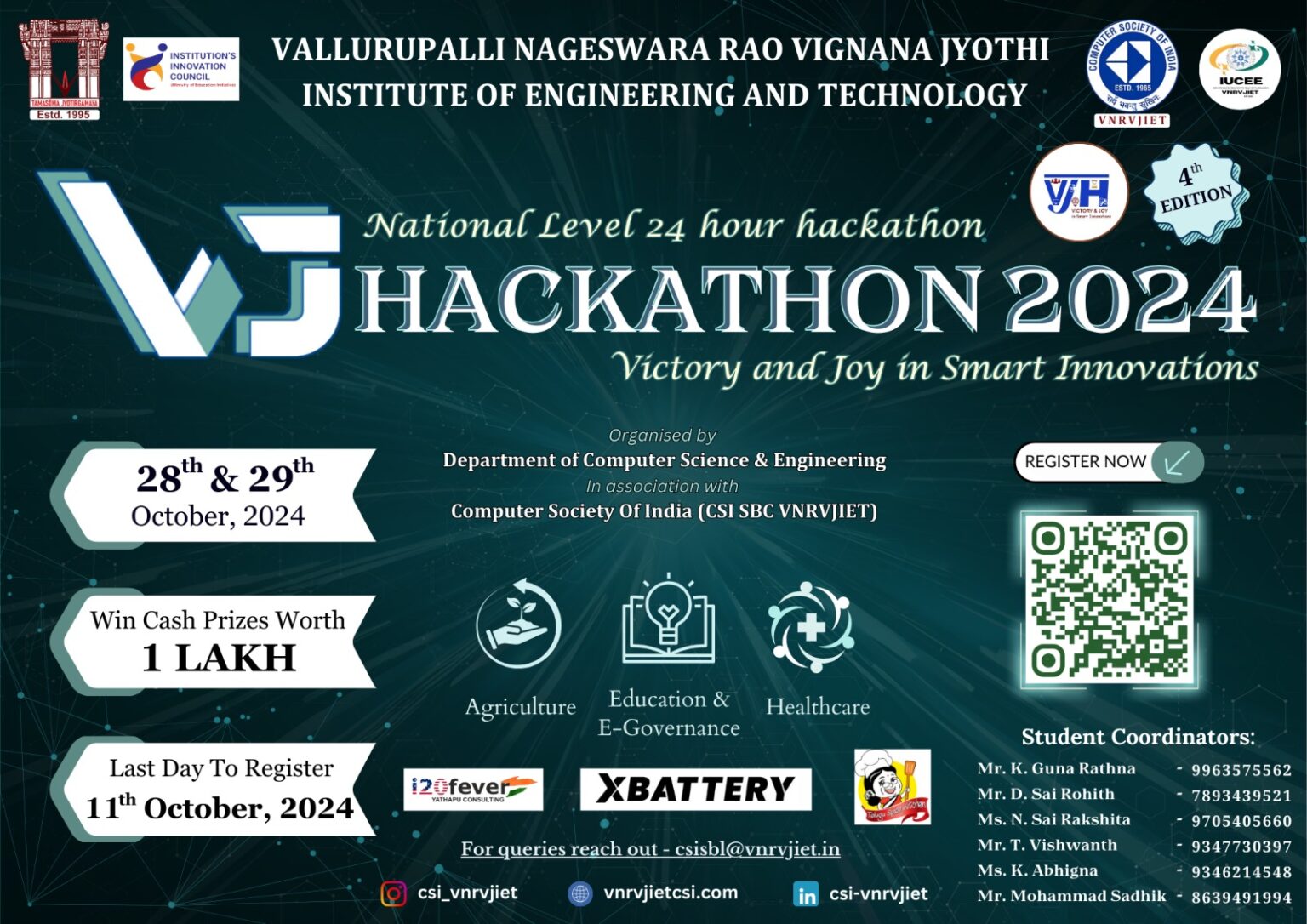 VJ Hackathon 2024 at VNR VJIET, Hyderabad [Oct 28-29]