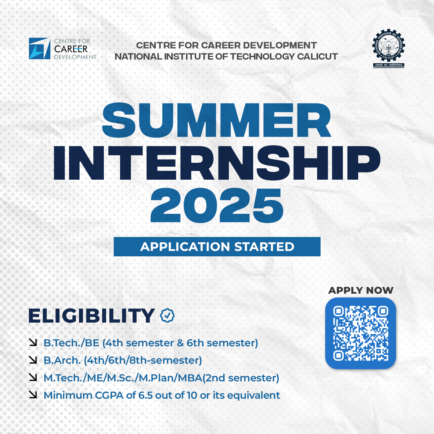 Summer Internship Programme 2025 at NIT Calicut [May 1-July 10]