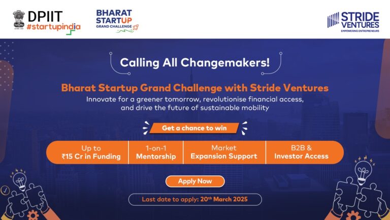 Bharat Startup Grand Challenge with Stride Ventures by DPIIT, GoI: Apply by March 20